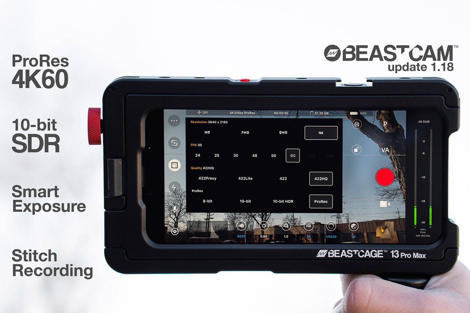 Beastcam update 1.18 ProRes up to 4K60, 10-bit SDR, Smart Exposure mod ...
